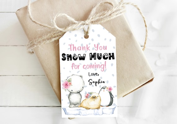 EDITABLE Arctic Animals Thank you Tags, Custom birthday favor tags girl ...