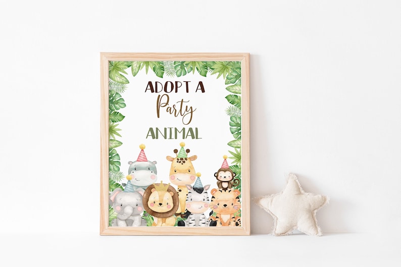 Adopt an Animal Sign, Safari Table Signs, Safari Birthday Decorations ...