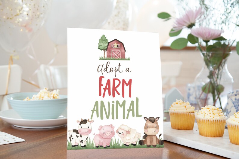 Adopt a Farm Animal Sign, Farm Table Signs, Farm Party Decor, Boy ...