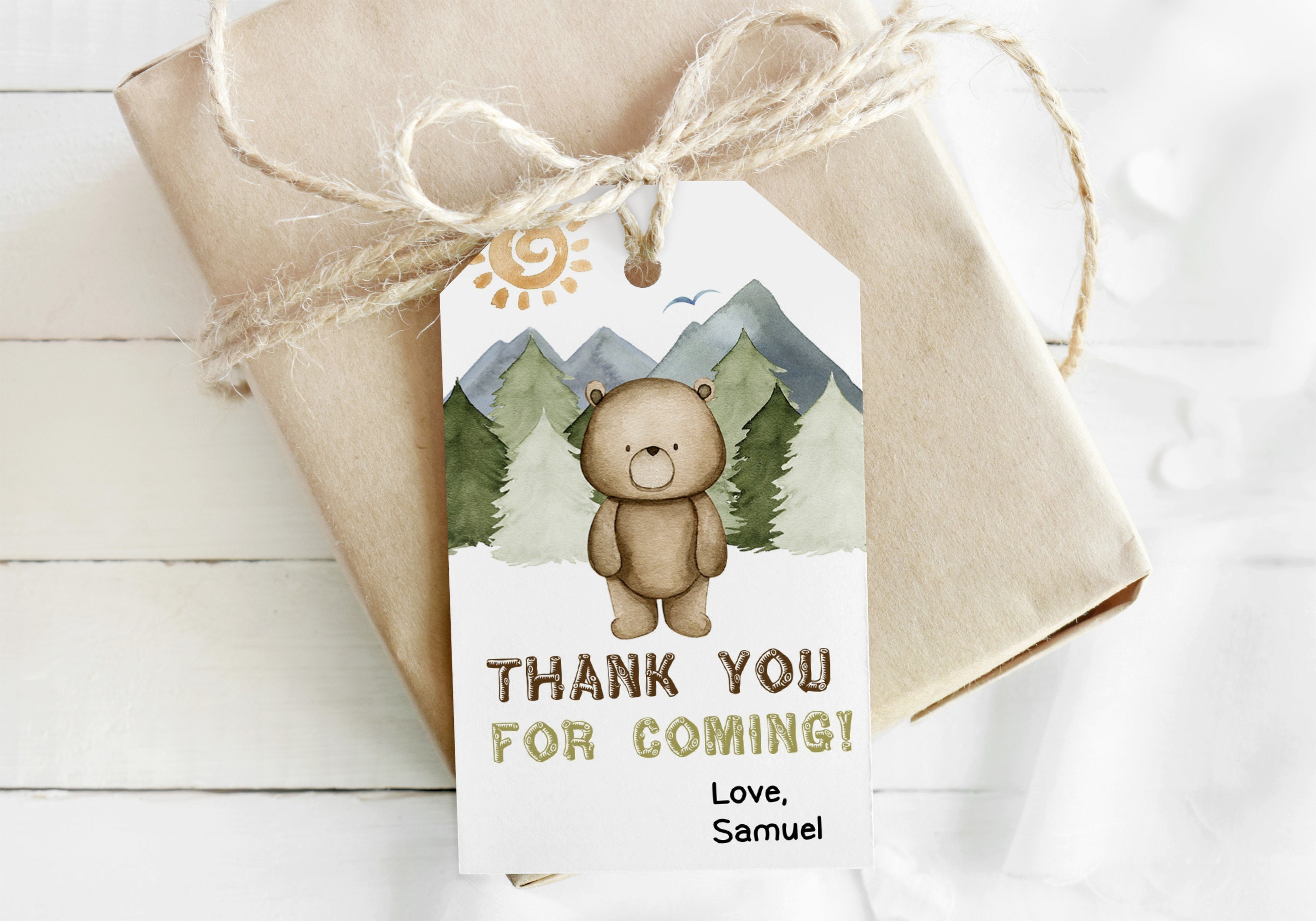 EDITABLE Woodland Thank You Tags Custom Bear Birthday Favor | Etsy