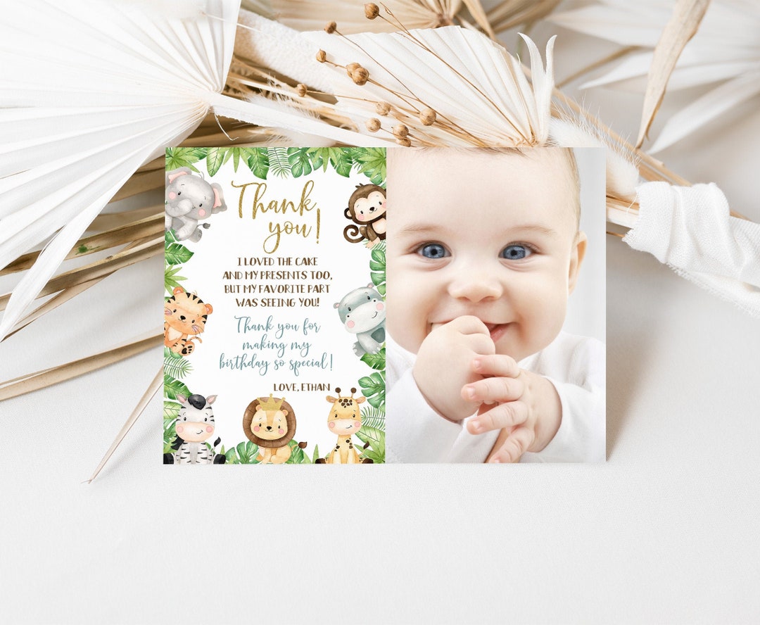 Safari Photo Thank You Card, Editable Template, Jungle Animals Thank ...