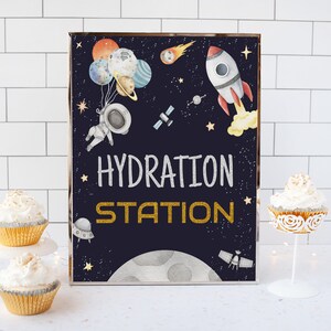 Hydration Station Sign, Space Party Sign, Outer Space Birthday, Planets ...