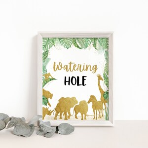 Watering Hole Jungle Table Sign, Safari Sign, Gold Safari Animals ...