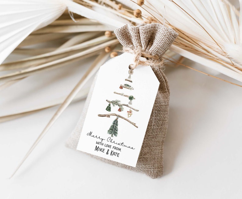 Pine Tree Gif Tags Merry Christmas Tags Editable Christmas | Etsy