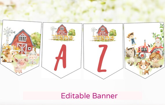Editable Farm banner, Custom Farm Birthday Banner, Farm baby shower ...