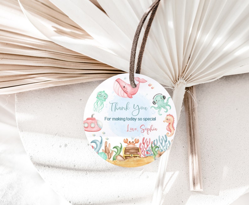 Editable Girl Under the Sea Tags, Ocean Birthday Decorations, Thank You ...