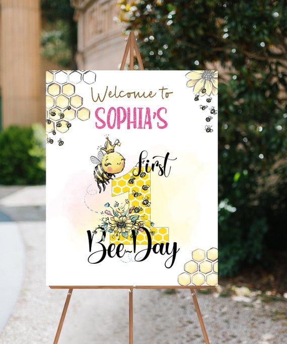 EDITABLE 1st Bee Day Welcome Sign, First bee day decorations, Bumble ...