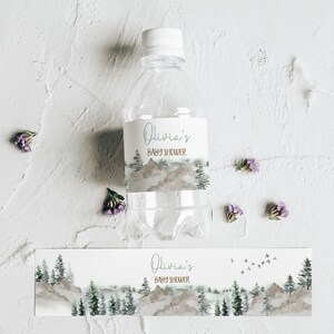 EDITABLE Mountains Water Labels, Baby Shower Water Bottle Labels Boy ...