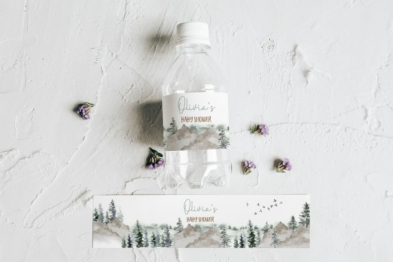EDITABLE Mountains Water Labels Baby Shower Water Bottle - Etsy
