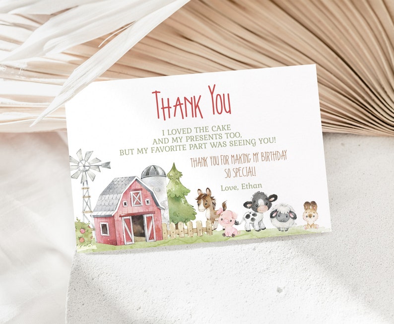 Editable Farm Thank You Card Farm Birthday Thank You Note - Etsy