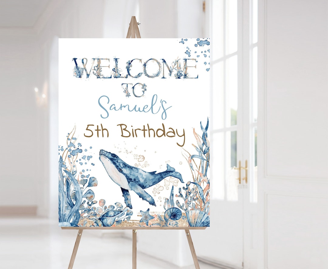 Whale Welcome Sign, Under the Sea Birthday Decorations, Boy Birthday ...