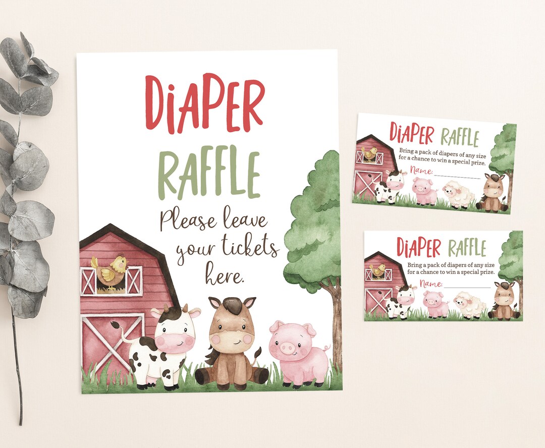 Farm Diaper Raffle Sign and Card, Farm Baby Shower Decorations, Farm ...