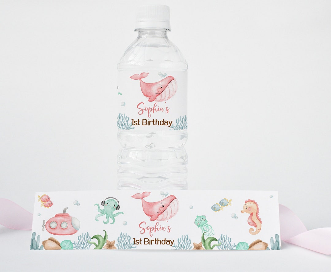 EDITABLE Girl Ocean Water Bottle Labels, Sea Birthday Decorations ...