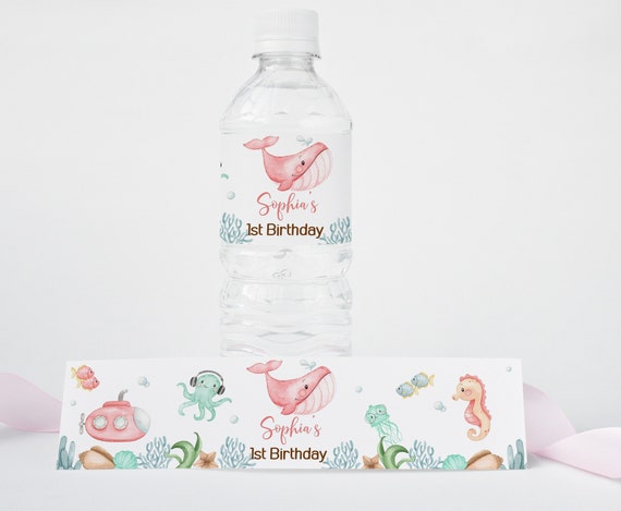 EDITABLE Girl Ocean water bottle labels, Sea Birthday decorations ...
