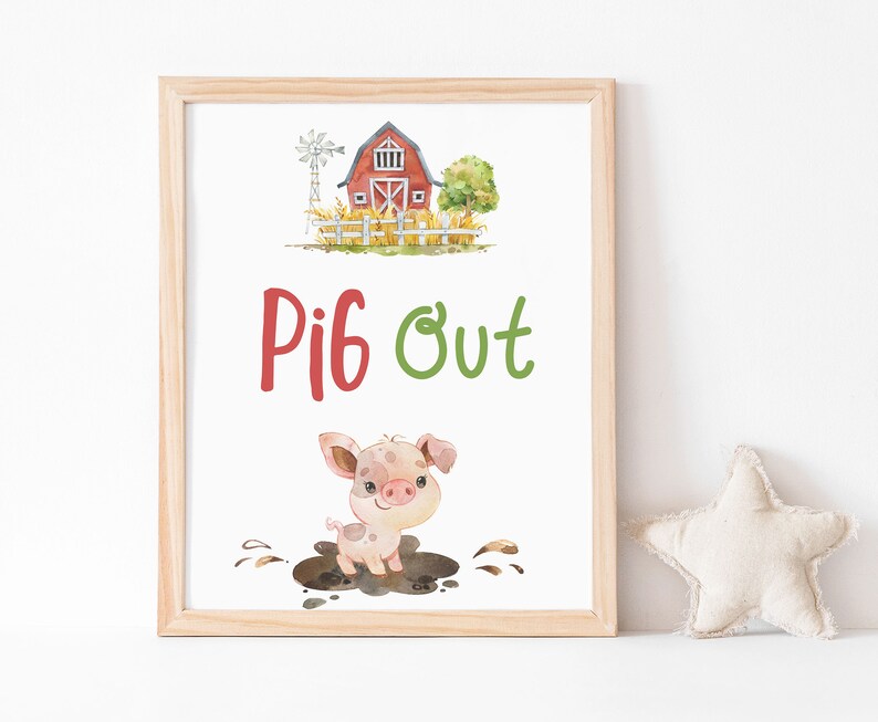 Pig Out Table Sign, Farm Pig Sign, Farm Animals Birthday Decoration ...
