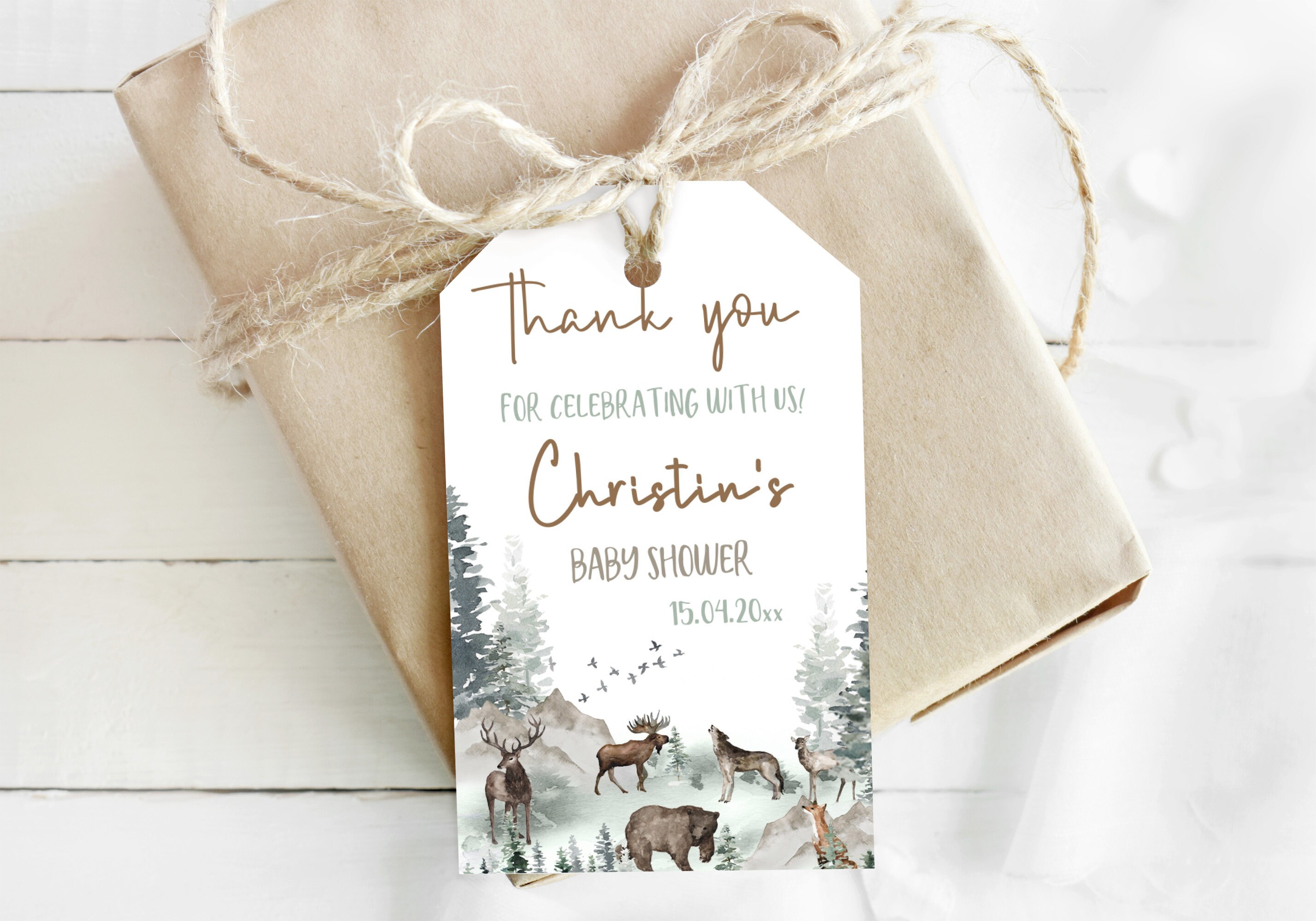 EDITABLE Woodland Animals Thank You Tags Baby Shower Favor | Etsy