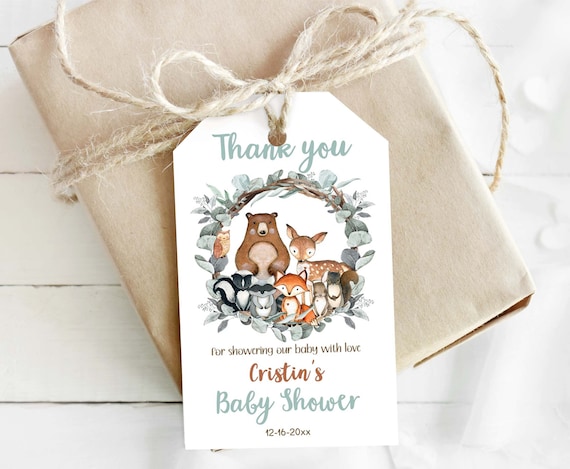 Woodland Baby Shower favor Tags, Editable Woodland Thank you Tags, Baby ...