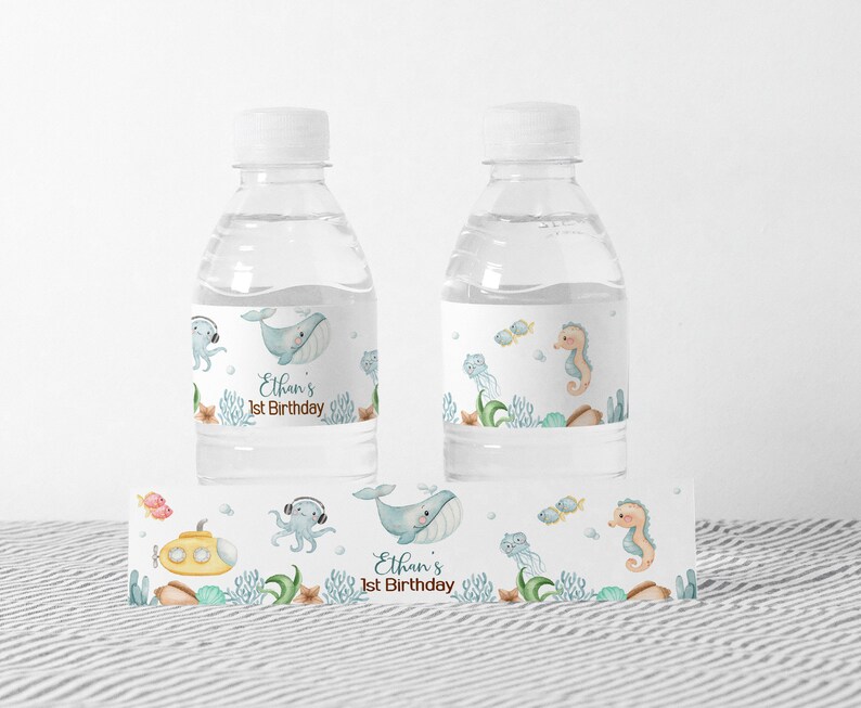 EDITABLE Ocean Water Bottle Labels, Sea Birthday Decorations, Under the ...