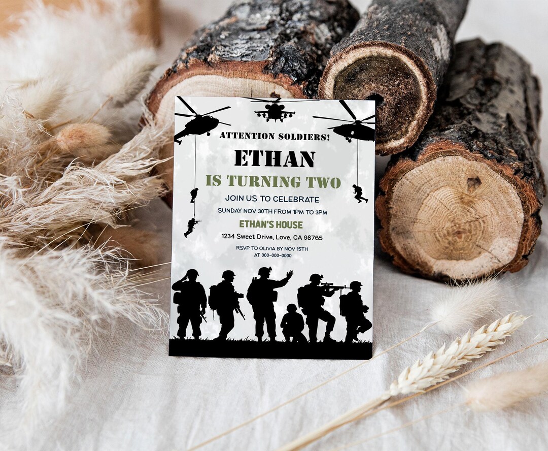 Editable Army Birthday Party Invitation, Military Party Invite ...