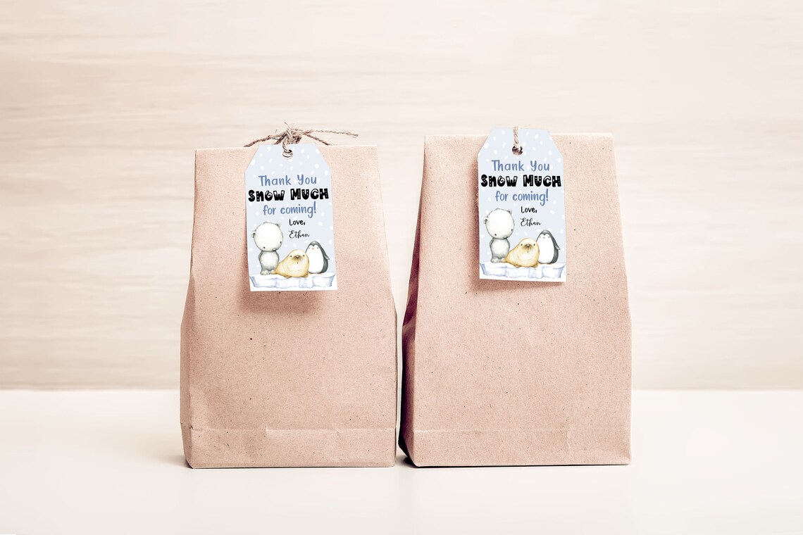 EDITABLE Arctic Animals Thank you Tags Custom birthday favor | Etsy