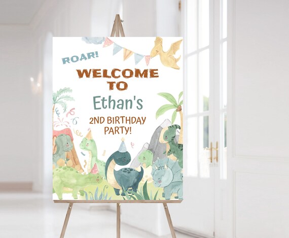 Editable Dinosaur Welcome Sign, Instant download, Dino birthday ...