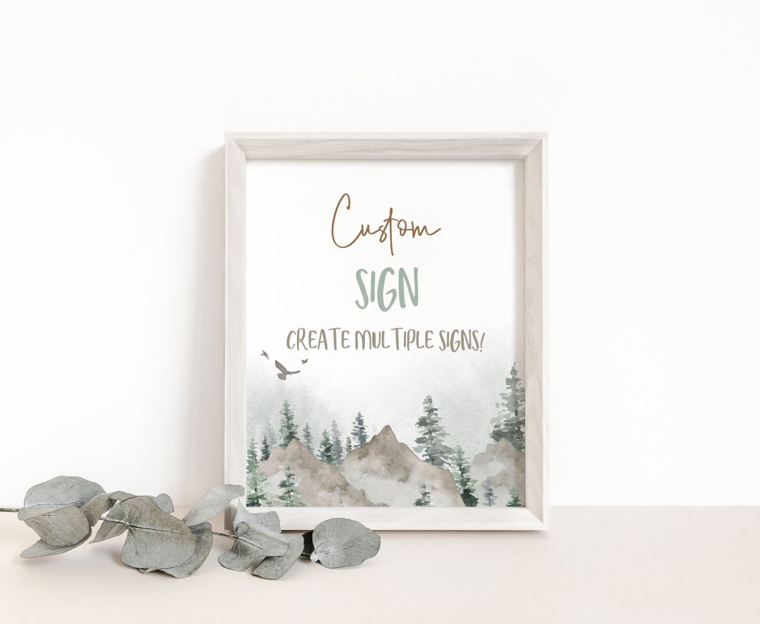 Mountains Custom Sign, Editable Woodland Table Sign, Instant Download ...