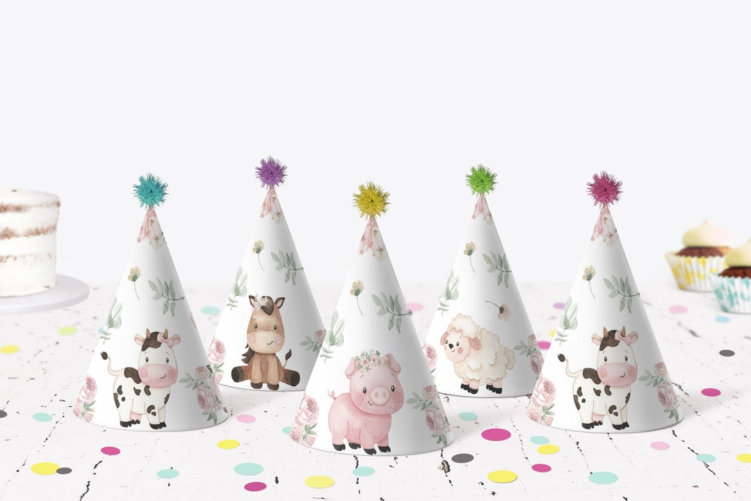 Girl Farm Party Hat, Floral Farm Birthday Decoration, Printable Girl ...