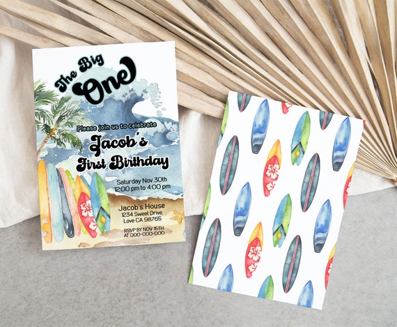 The big ones surf birthday invitation, Surf first birthday invite ...