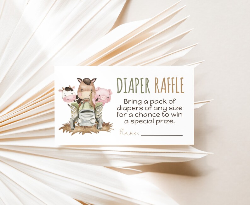Printable Farm Diaper Raffle Sign + Card, Baby Shower Games, Farm Baby ...
