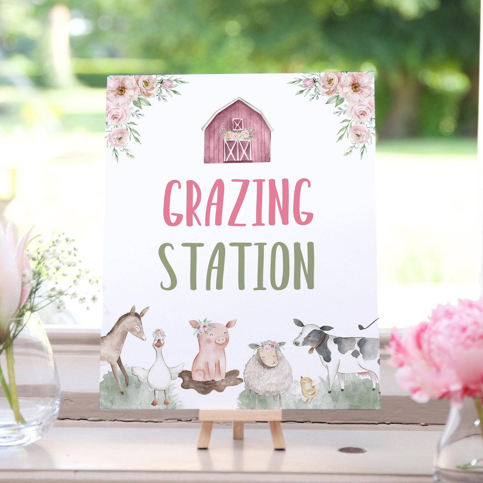 Grazing Station Sign, Girl Farm Birthday Decorations, Food Table Signs ...