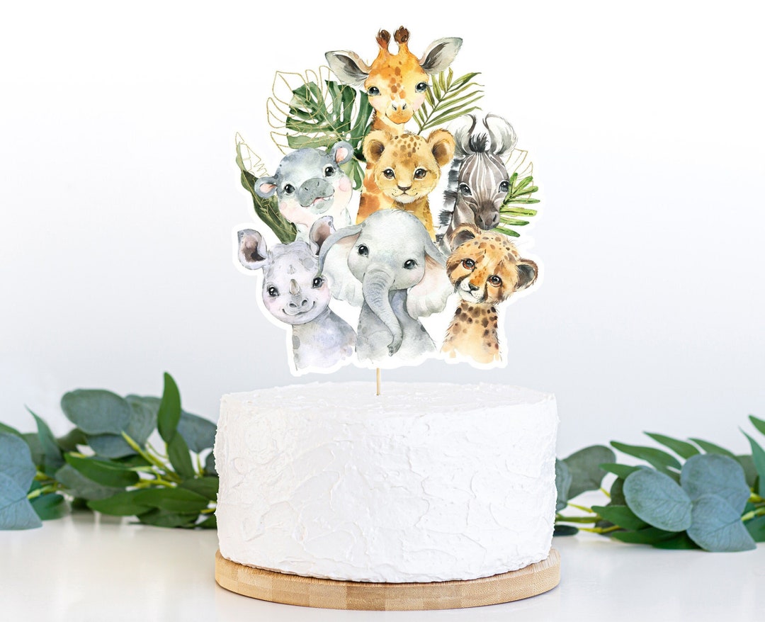 Safari Birthday Cake Topper, Safari Centerpiece, Jungle Animals Theme ...