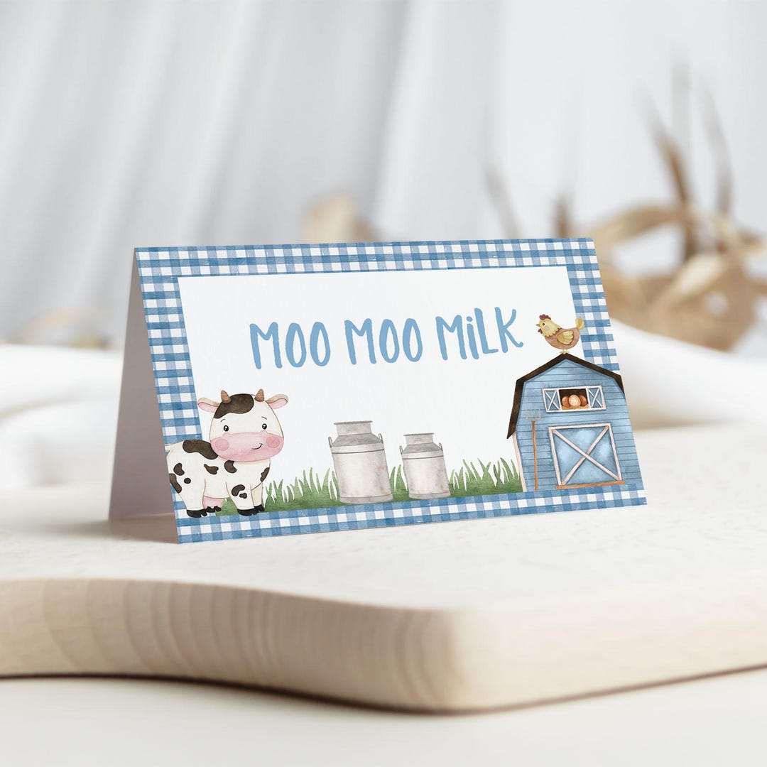 Editable Farm Place Cards, Blue Tractor Birthday Decorations, Dessert ...