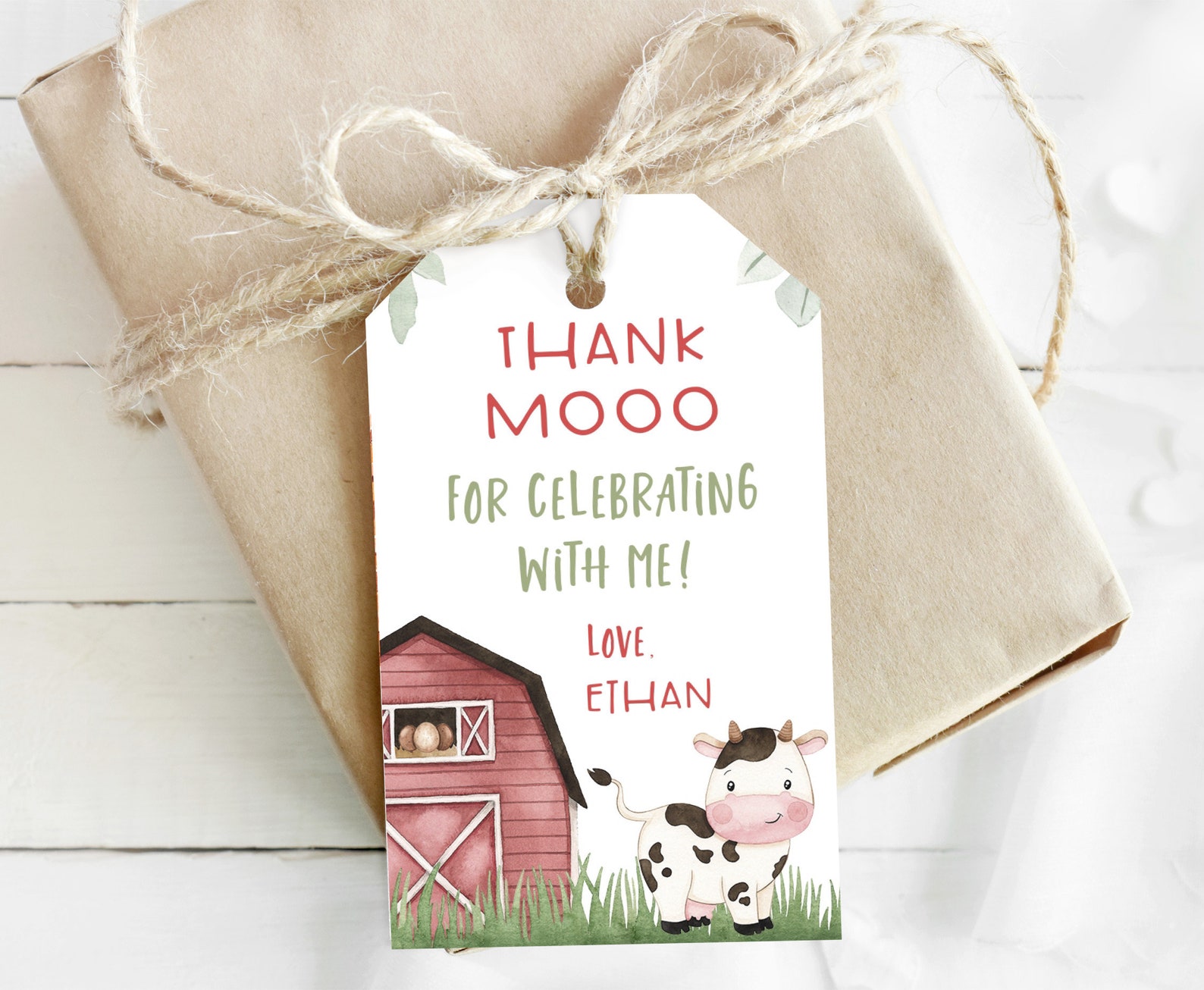 Cow Thank You Tags Editable Farm Favor Tags Cow Birthday - Etsy