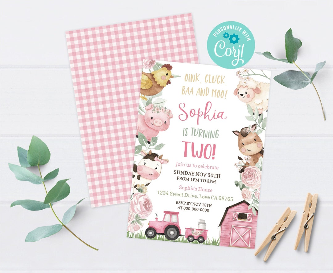 Girl Farm Birthday Invitation, Instant Download, EDITABLE Floral Farm ...