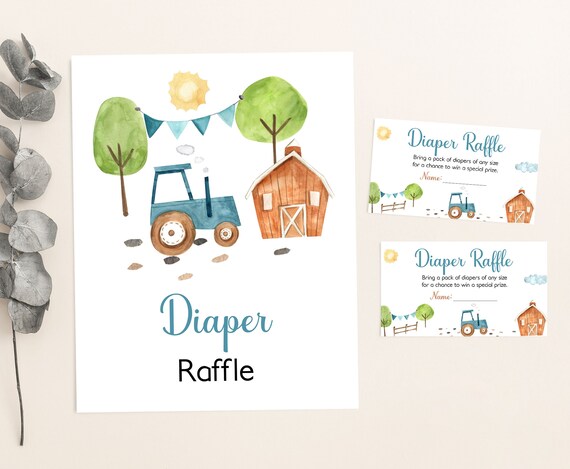Farm Diaper Raffle Sign + Card, Farm baby shower decorations, Tractor ...