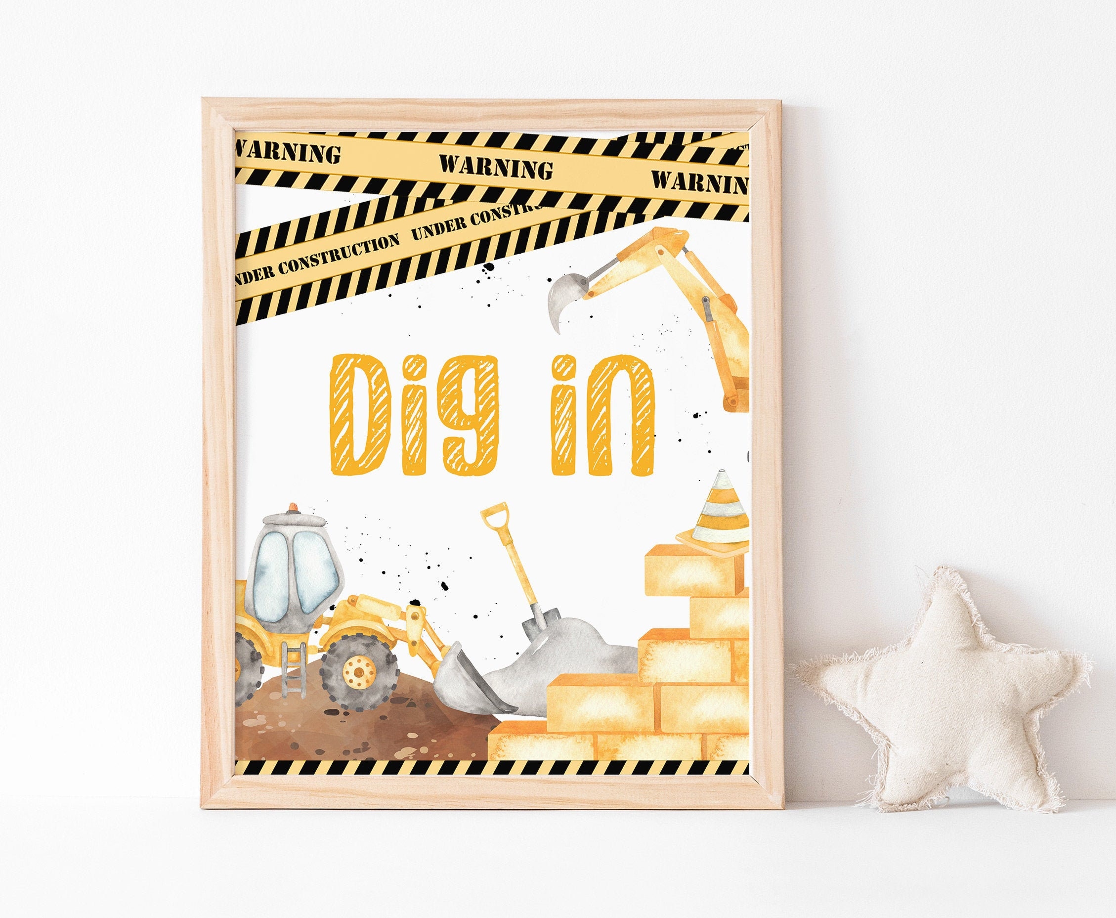 Construction Party Sign, Dig in Sign, Construction Table Sign Printable ...