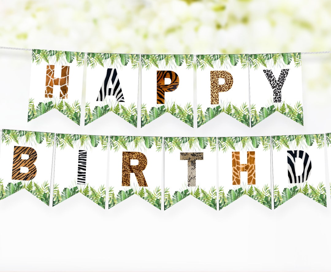 Animal Print Birthday Banner, Safari Happy Birthday Banner, Safari ...