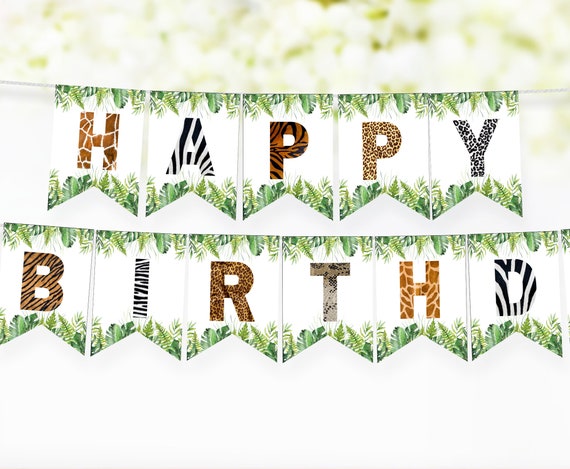 Animal Print birthday banner, Safari Happy Birthday Banner, Safari ...