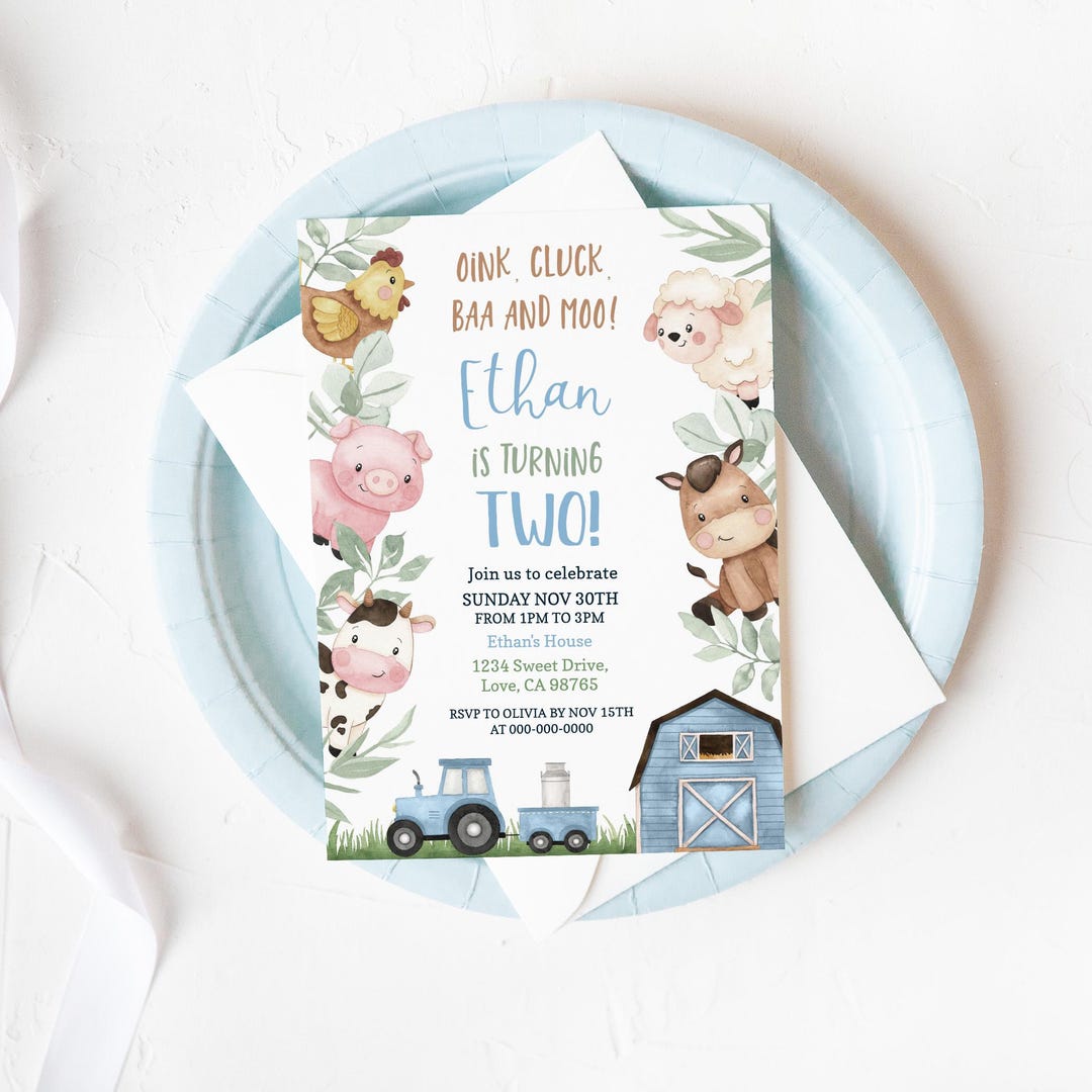 Farm Birthday Invitation, EDITABLE Farm Animals Invite, Boy Farm Theme ...