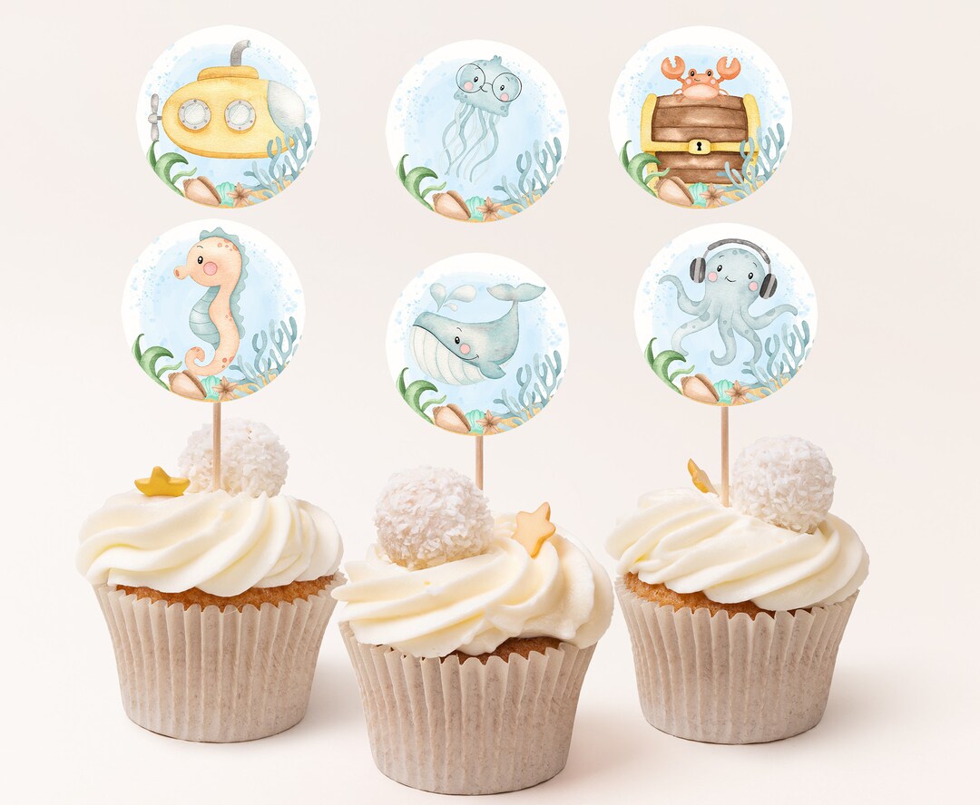 Under the Sea Cupcake Toppers, Ocean Birthday Party Decorations, Sea ...