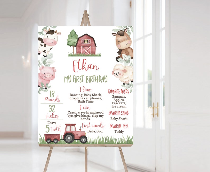 Farm Milestone Poster, 1 Year Milestone Board, Farm 1st Birthday ...