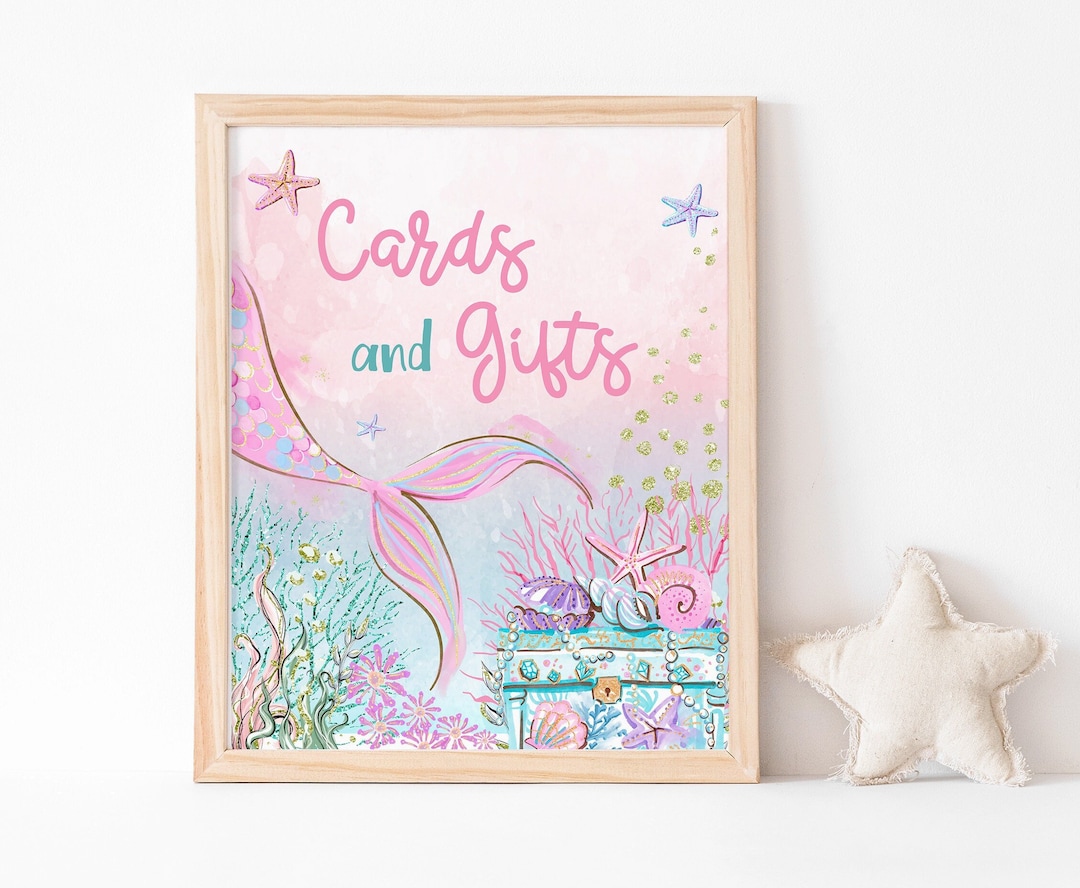 Mermaid Cards and Gifts Sign, Mermaid Birthday Sign, Mermaid Party Sign ...