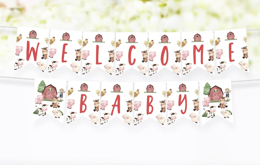 Welcome Baby Banner Printable, Farm Baby Shower Banner, Baby Boy Shower ...
