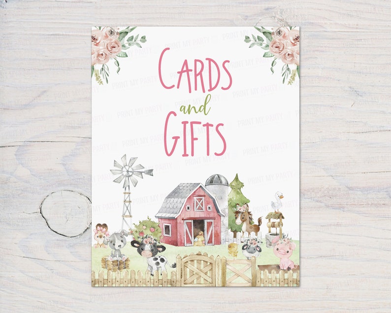 Pink Farm Cards and Gifts Sign Floral Farm Animals Pink - Etsy