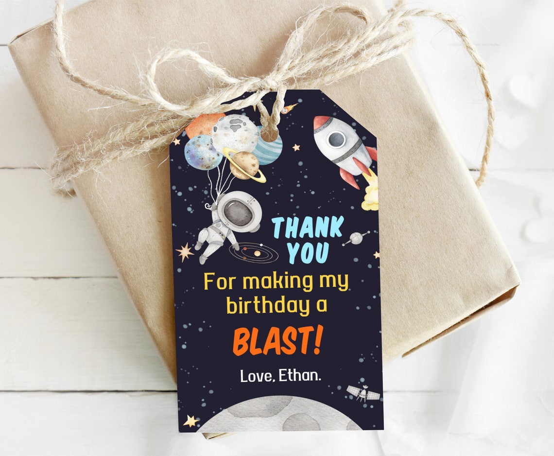 Outer Space Thank You Tags, Editable Space Favor Tags, Space Birthday ...