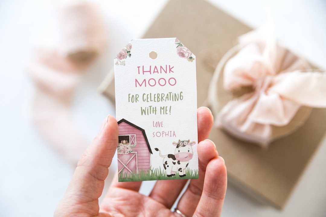 Cow Thank You Tags, Cow Girl Birthday Decorations, Floral Farm Favor ...
