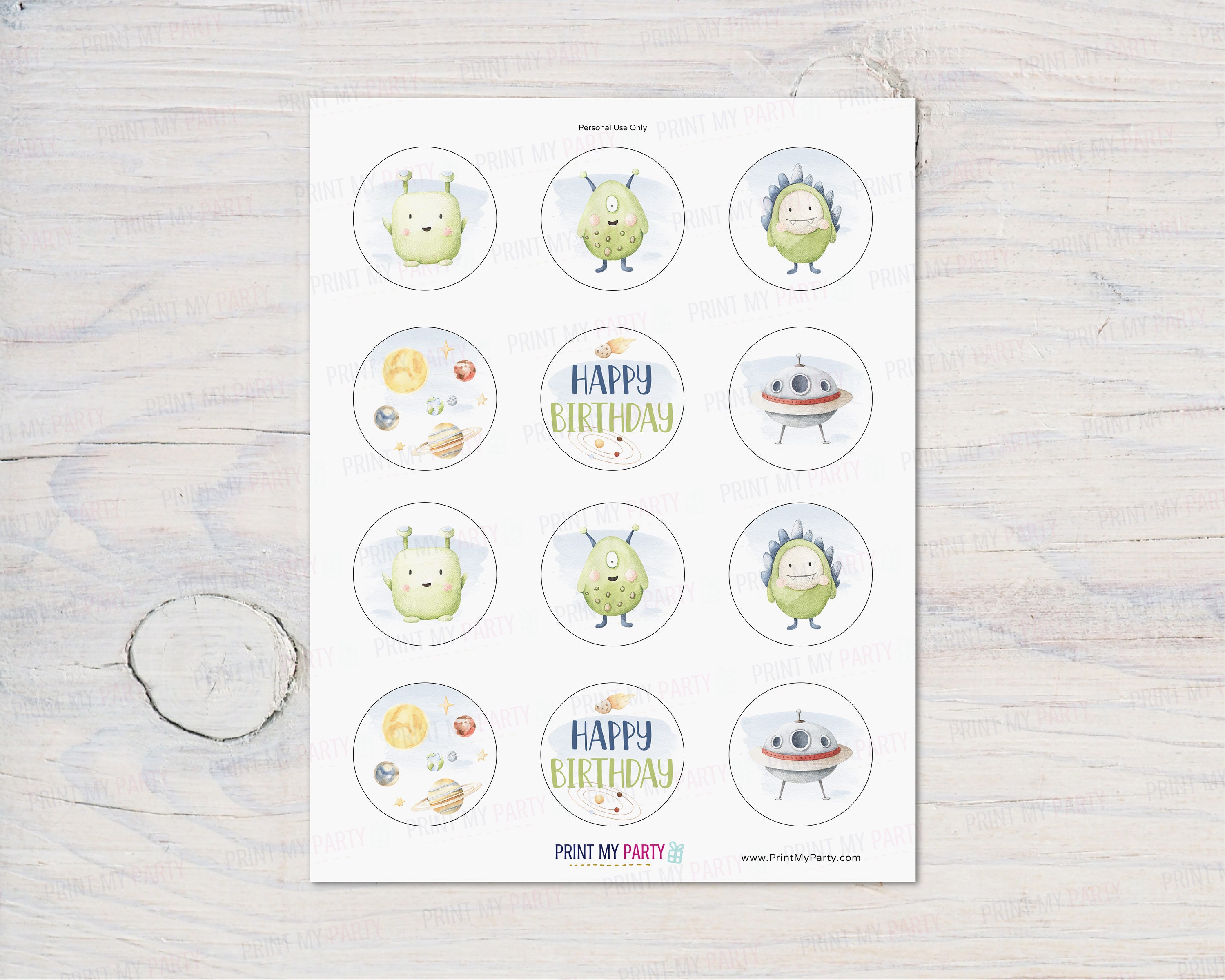Alien Cupcake Toppers Outer Space Birthday Printables Alien - Etsy