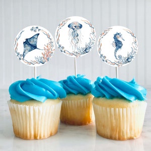 Under the Sea Cupcake Toppers, Ocean Birthday Party Decorations, Sea ...