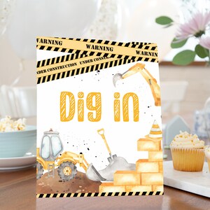 Construction Party Sign, Dig in Sign, Construction Table Sign Printable ...
