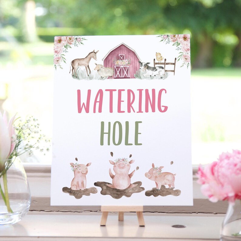 Watering Hole Sign Girl Farm Party Decor Drinks Table Sign | Etsy